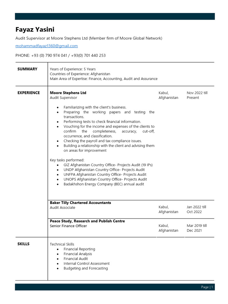 Fayaz Yasini CV | PDF