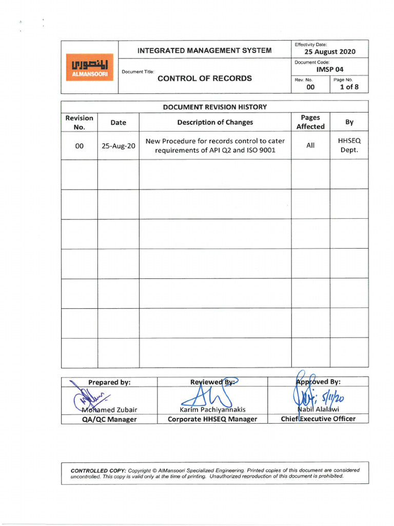 IMSP 04 - Control of Records | PDF