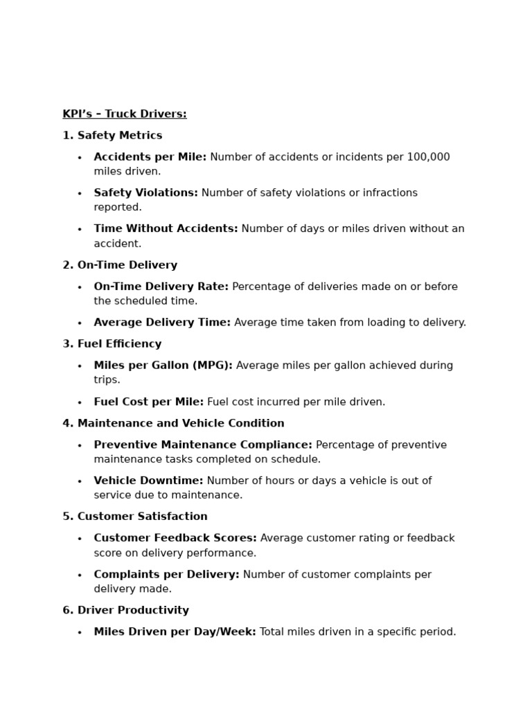Drivers KPI's | PDF