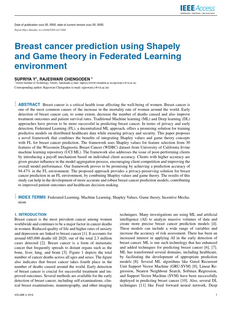 Breast Cancer Prediction Using Shapely and Game TH | PDF
