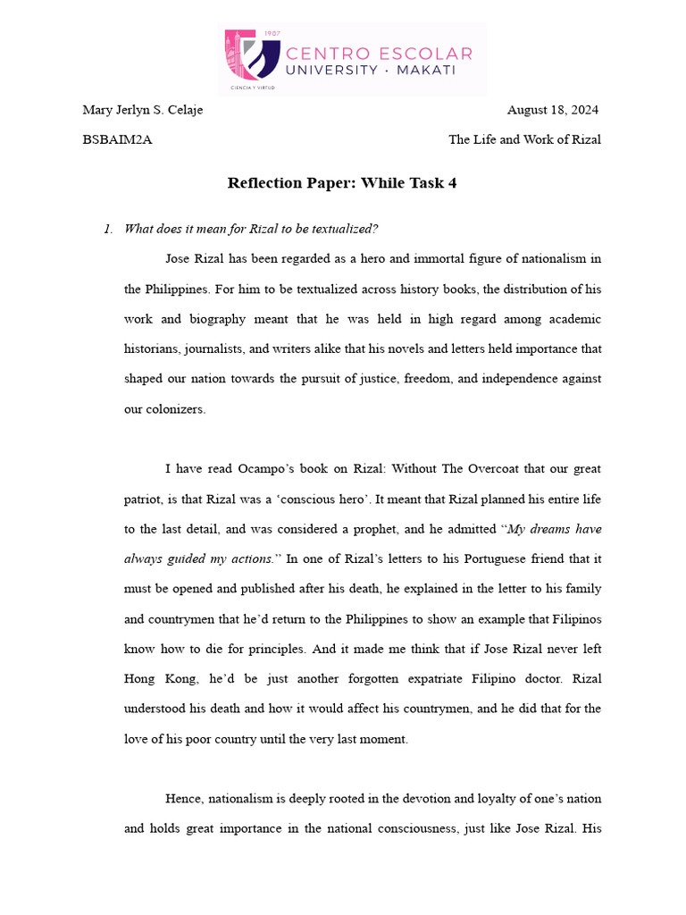 The Life and Work of Rizal - While Task 4 | PDF