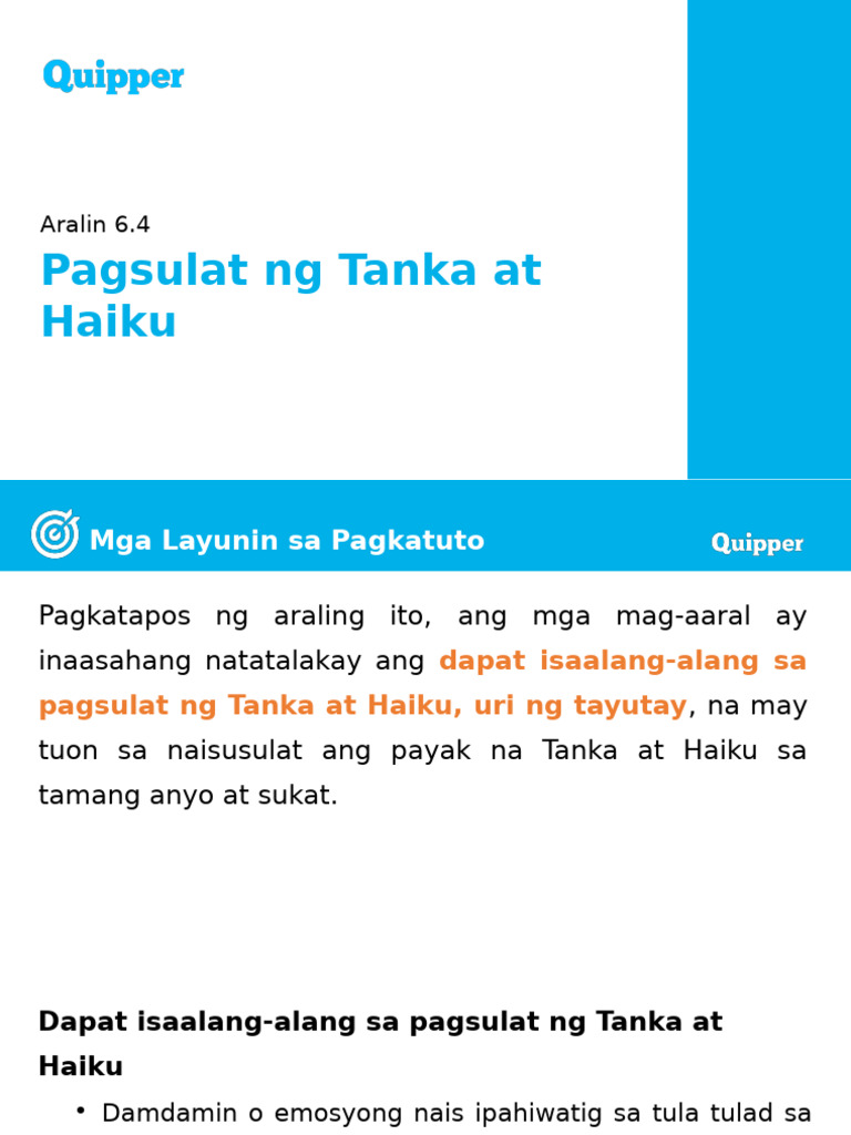 Pagsulat NG Tanka at Haiku | PDF