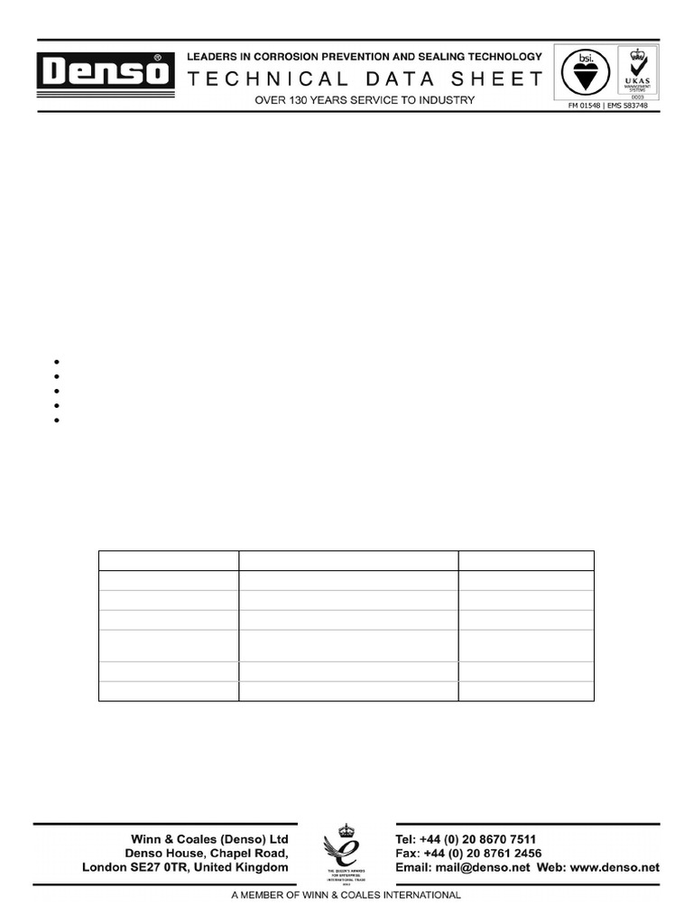 Denso Tape - Tech.Data Sheet | PDF