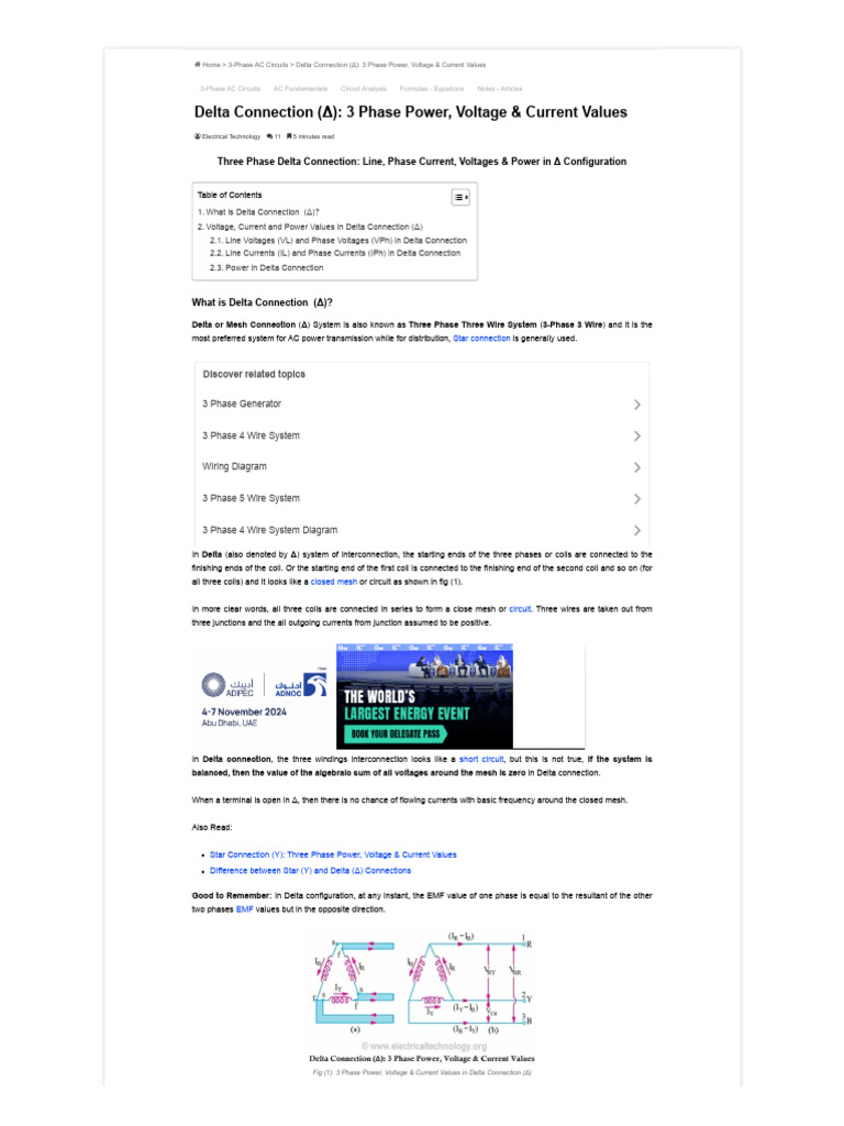 Delta Connection (Δ)_ 3 Phase Power, Voltage & Current Values | PDF