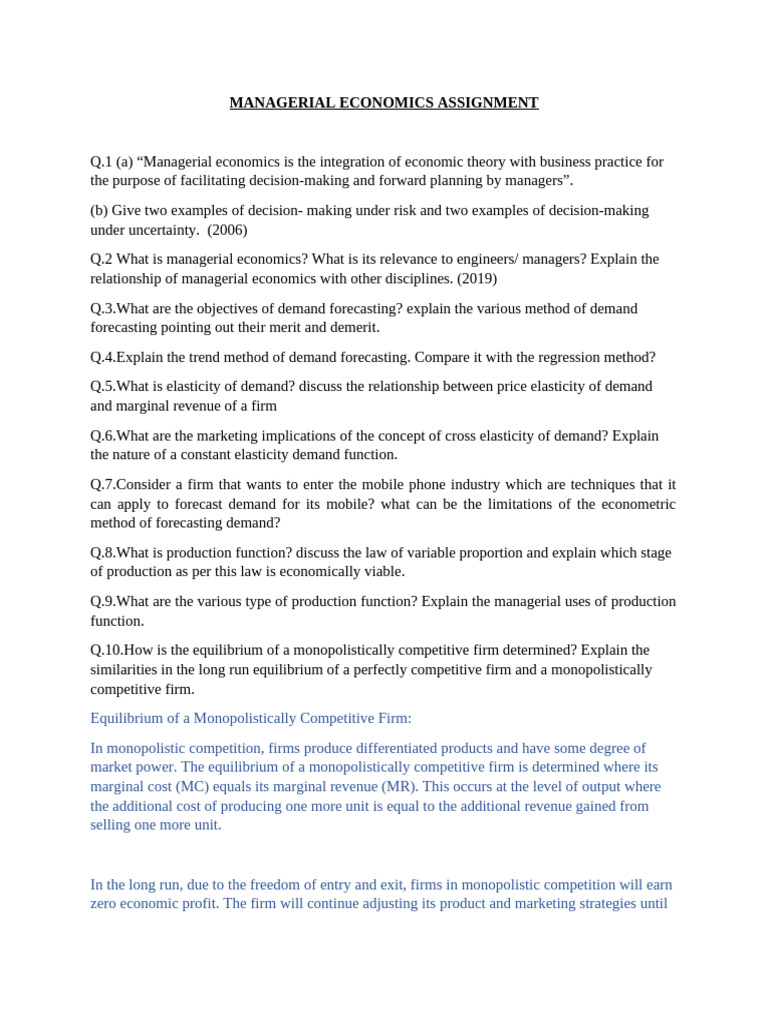 Managerial Economics Assignment | PDF
