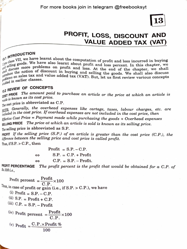 Chapter 13 Profit Loss Discount and VAT - Watermark | PDF