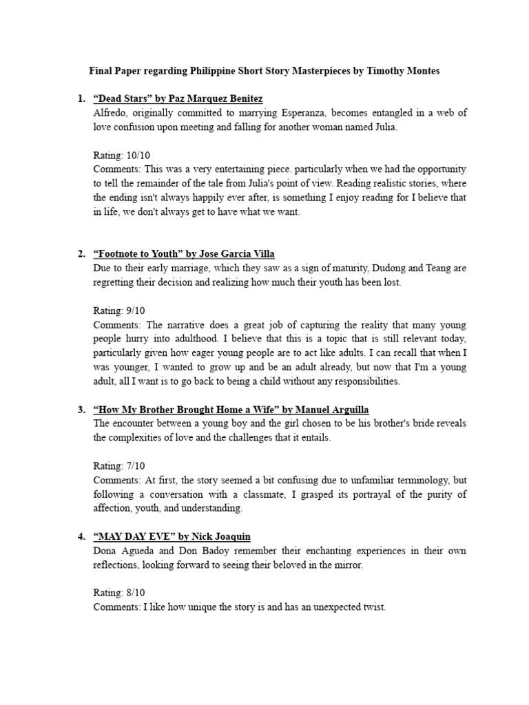 GELITPH Philippine Short Story Masterpieces PDF | PDF