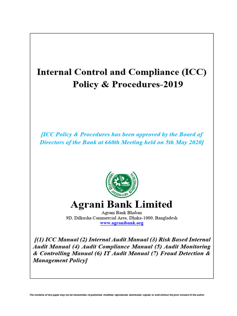 ICC Policy and Procedures - 2019 of Agrani Bank Limited | PDF