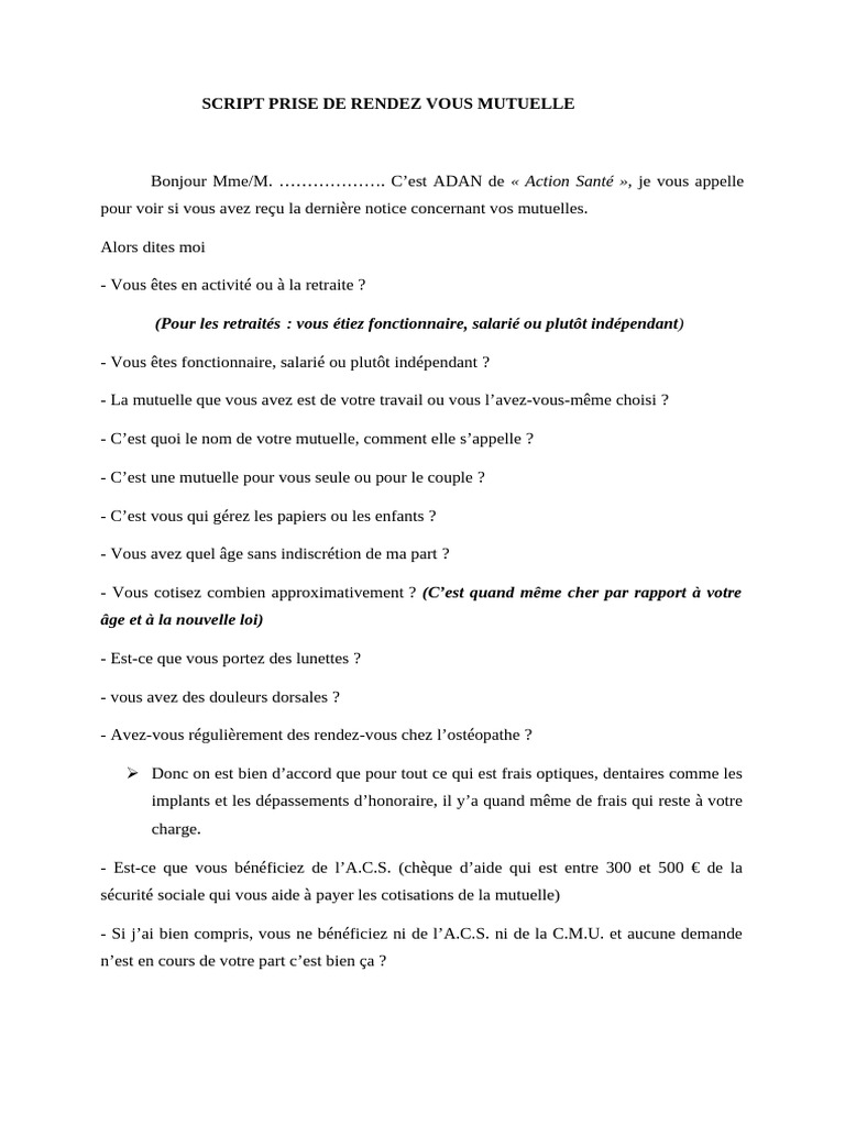 Script PRV Mutuelle | PDF