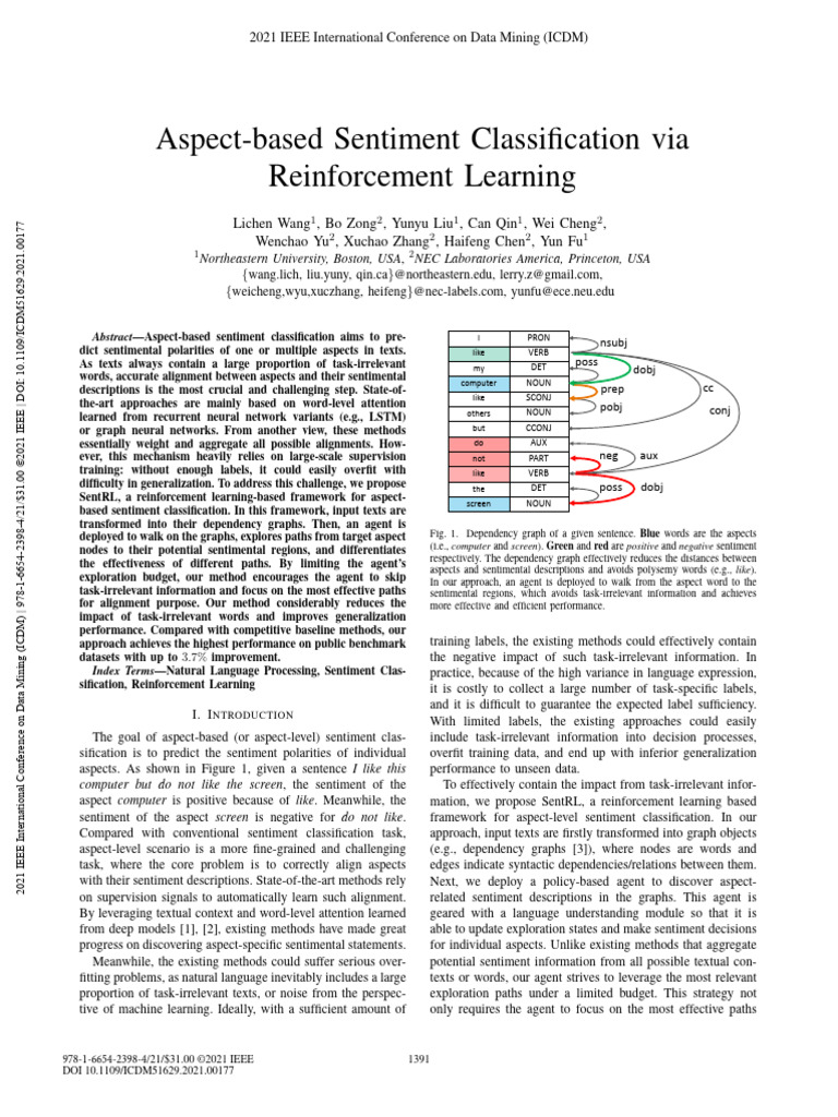Aspect-Based Sentiment Classification Via Reinforcement Learning | PDF