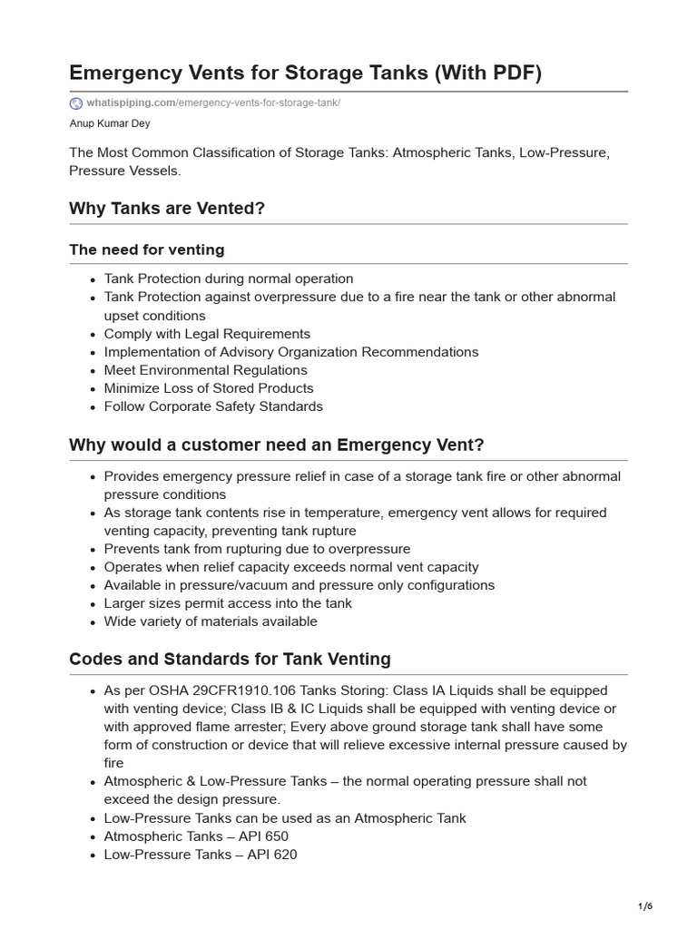 100-Emergency Vents for Storage Tanks With PDF | PDF
