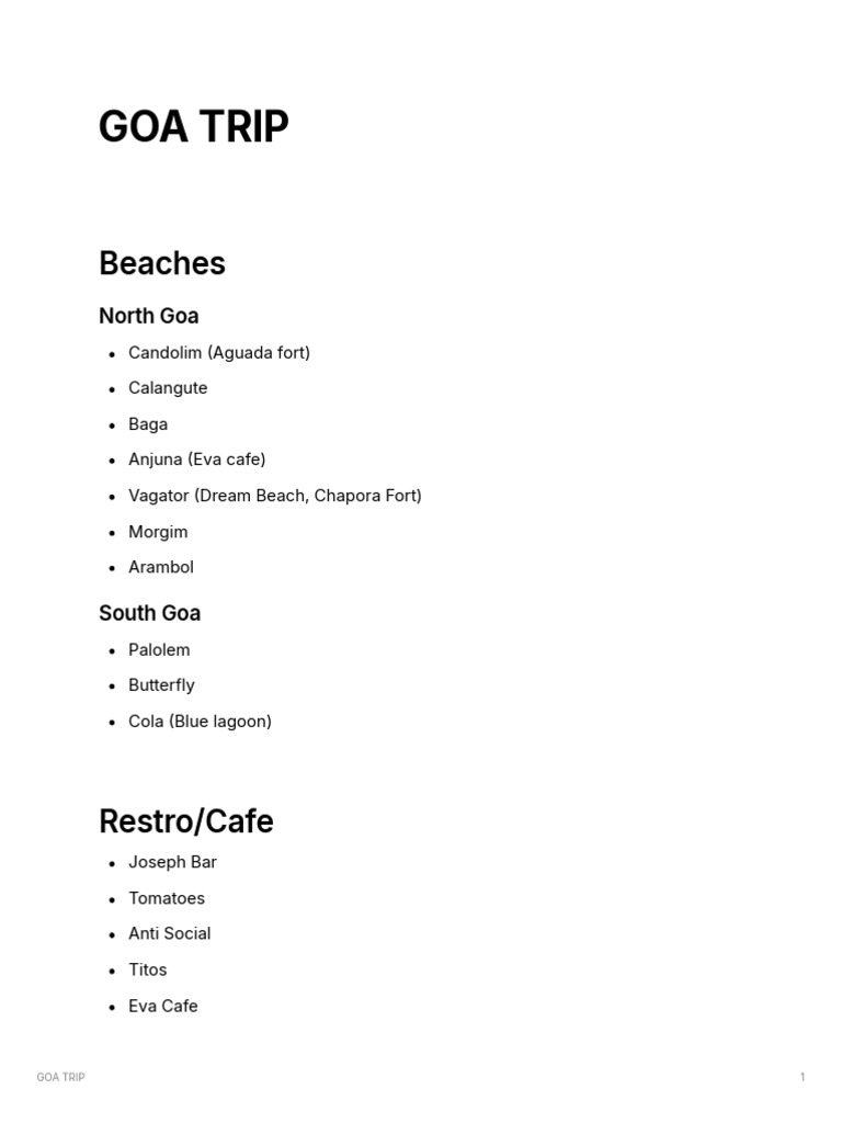 Goa Trip | PDF