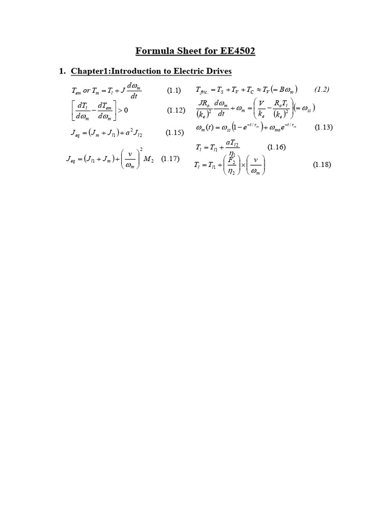 Formula Sheet - Quiz-1 | PDF