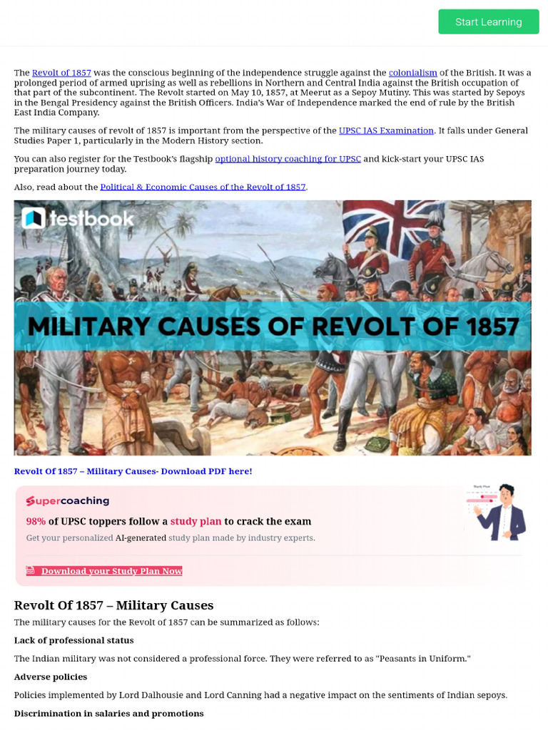 Click to Know the Military Causes of Revolt of 1857 in Detail! | PDF