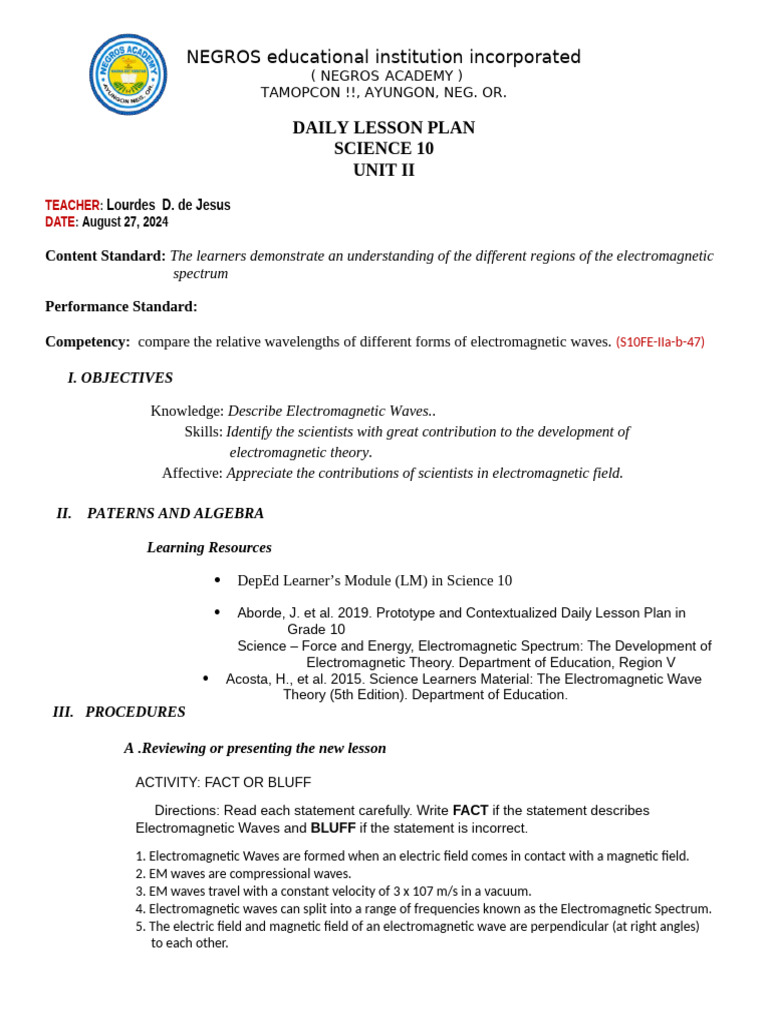 Science 10 Unit Ii DLP | PDF