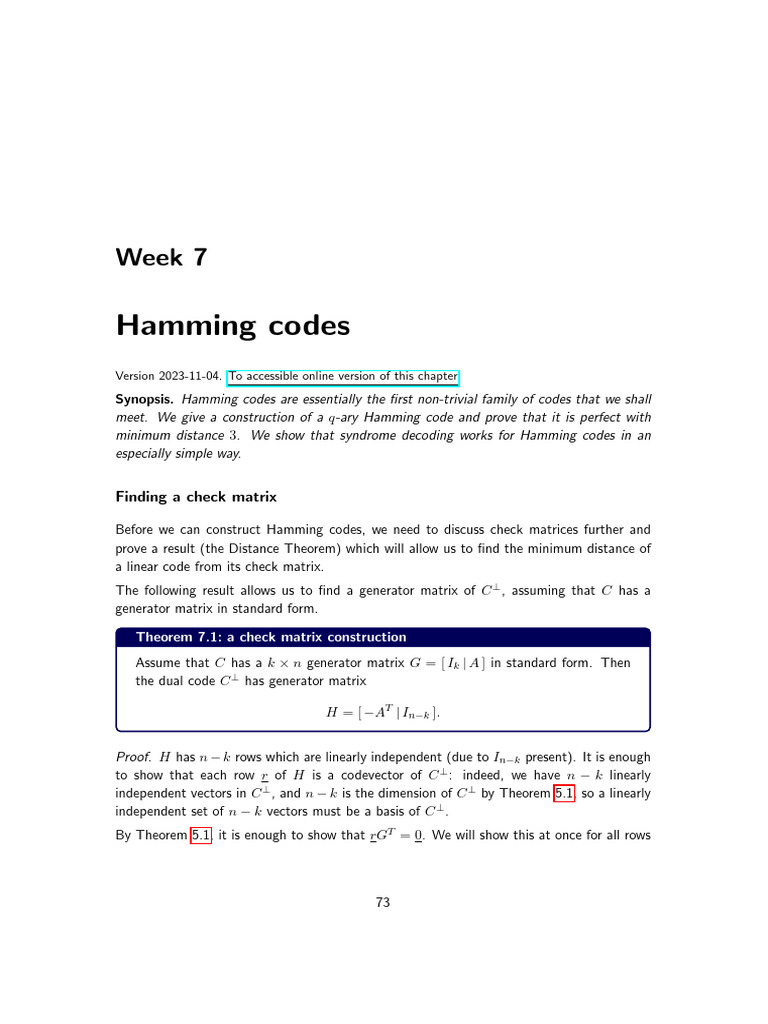 Understanding Hamming Codes and Their Properties | PDF | Line (Geometry) | Teaching Methods ...