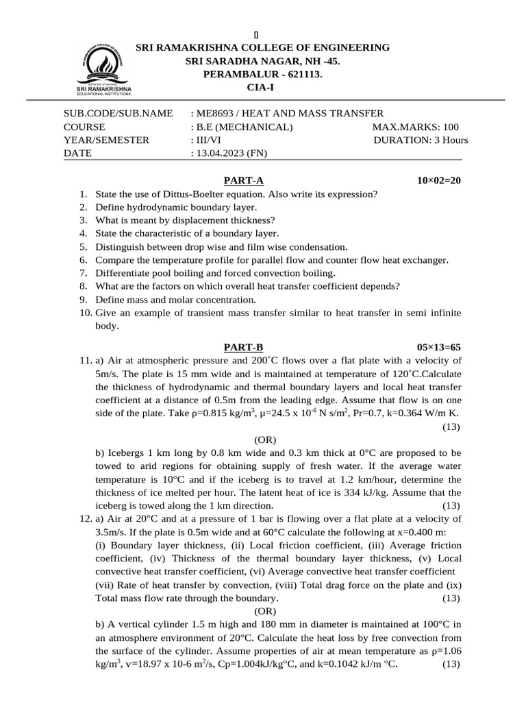 HMT Cia-Ii | PDF | Heat Transfer | Boundary Layer