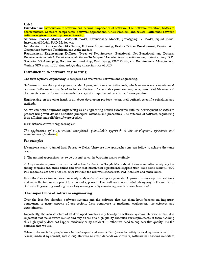 Software Unit 1 | PDF