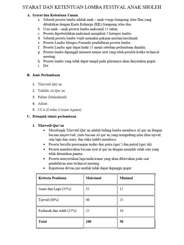 Syarat Dan Kategori Lomba Islami | PDF