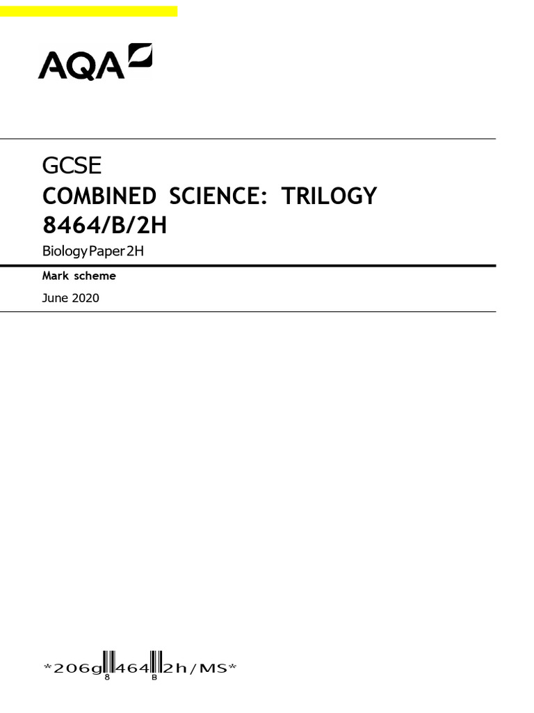 Aqa Gcse Combined Science Trilogy 8464b2h Biology Paper 2h | PDF