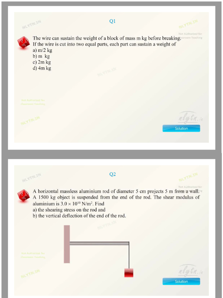 Elasticity Visual Physics Questions | PDF