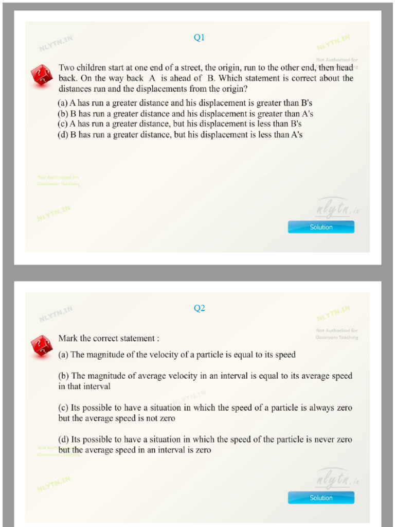 Motion in 1 Dimension Visual Physics Questions | PDF