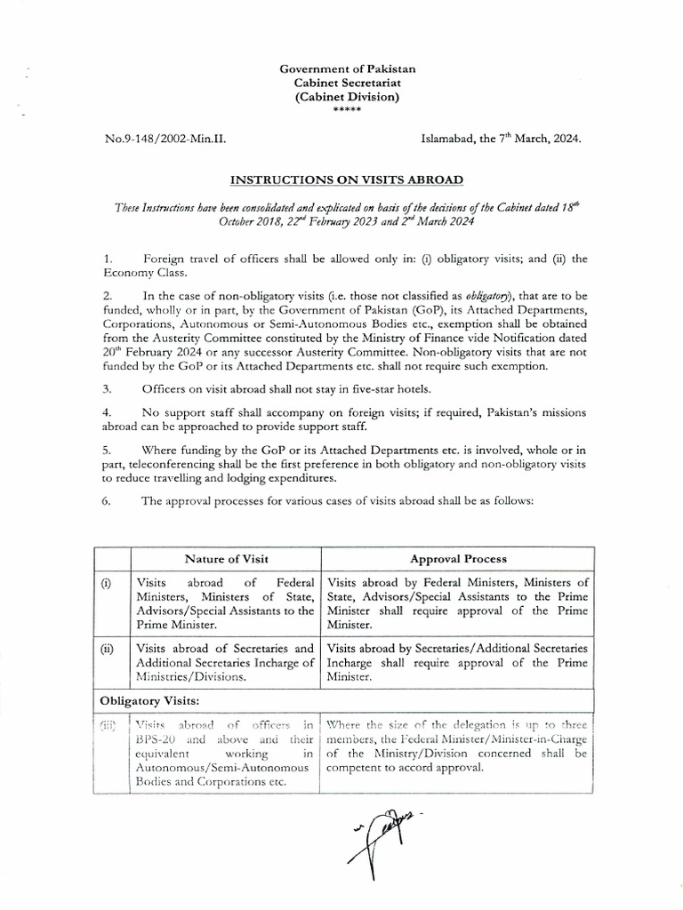 Cabinet Instructions on Foreign Visits 2024 | PDF | Government Of ...