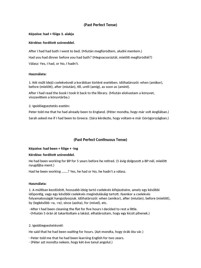 Past Perfect Tense | PDF