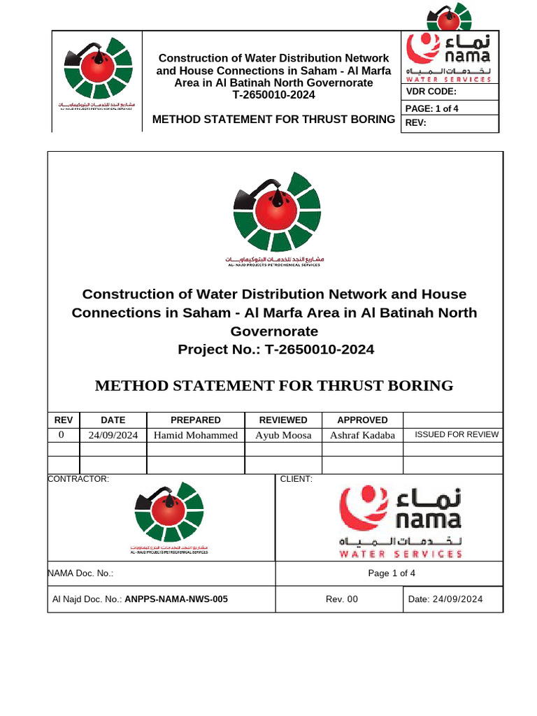 MS For Thrust Boring and Grouting | PDF