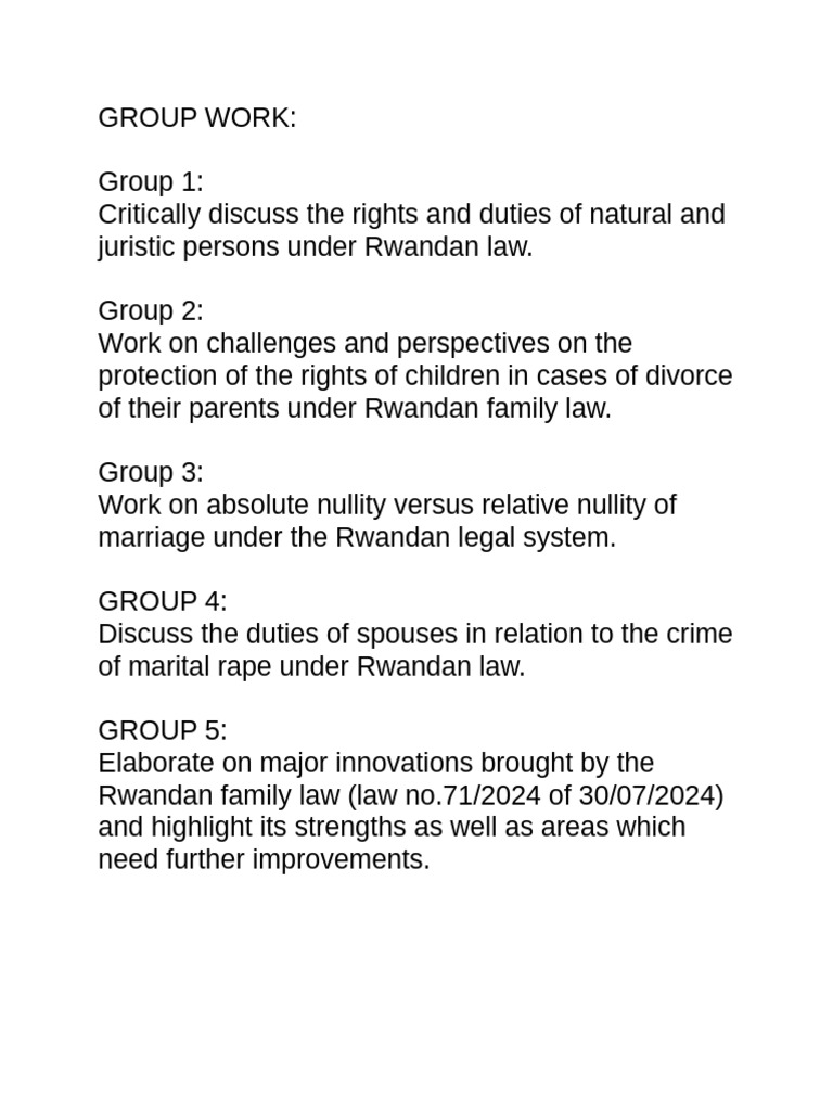 Rwandan Law: Group Discussions | PDF