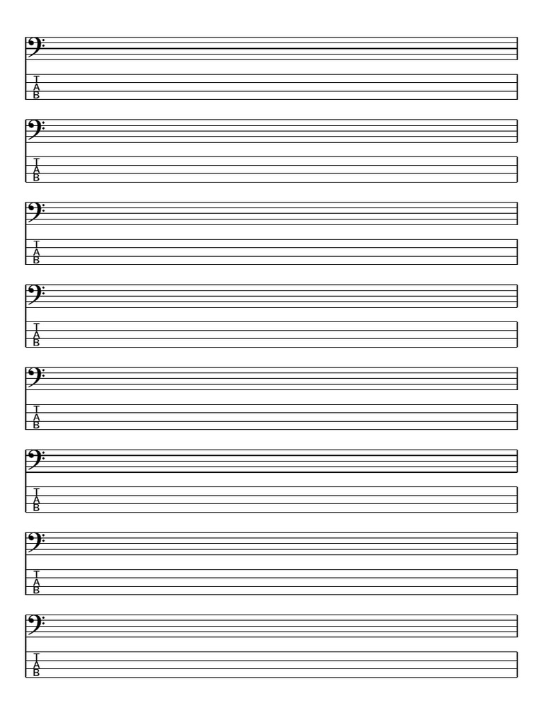 Basse 4 Cordes Portee Solfege Vierge Tablature Imprimer Papier | PDF