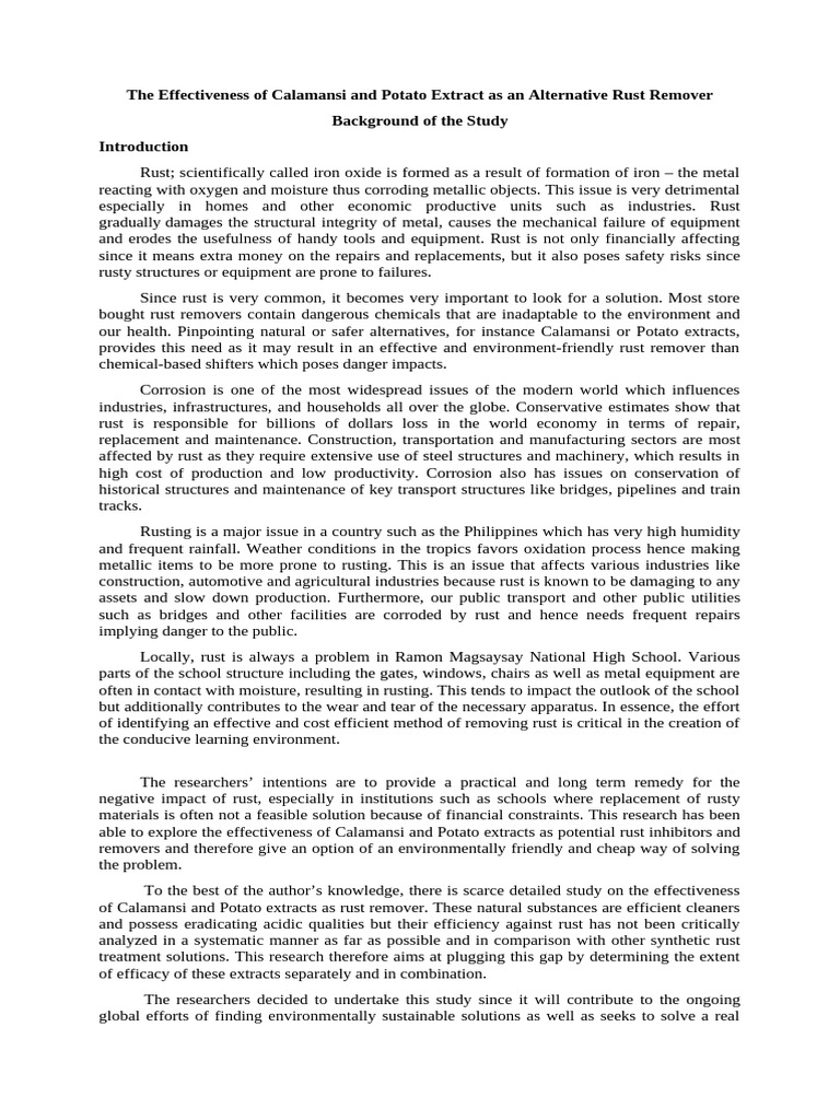 The Effectiveness of Calamansi and Potato Extract As An Alternative ...