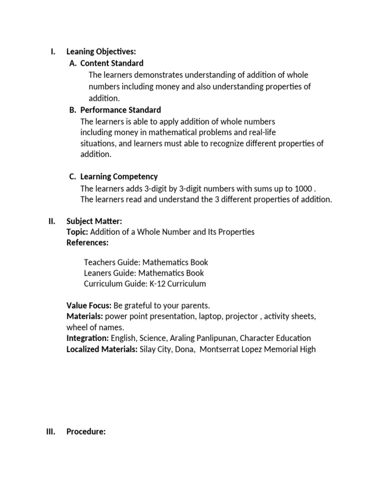 Lesson Plan in Mathematics | PDF | Learning | Cognition