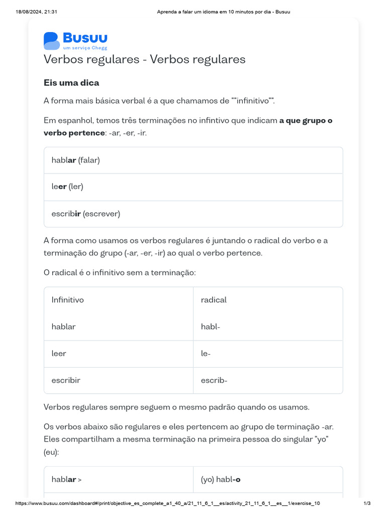 Verbos Regulares-Hablar | PDF