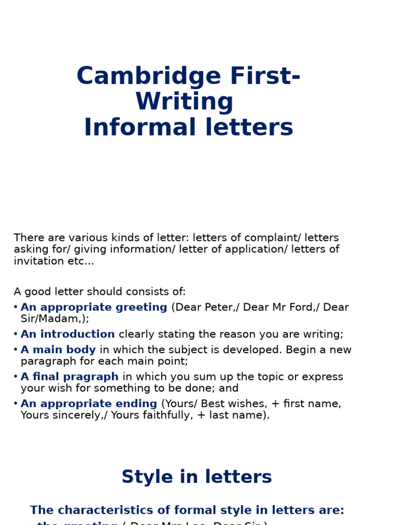 Cambridge First Writing Informal Letters Power Point 2 | PDF