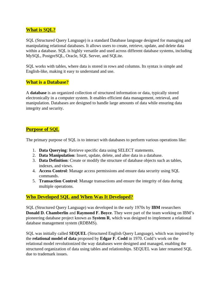 SQL Notes | PDF