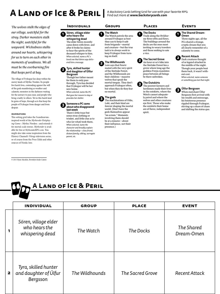 Backstory Cards - SG03 - A Land of Ice & Peril | PDF