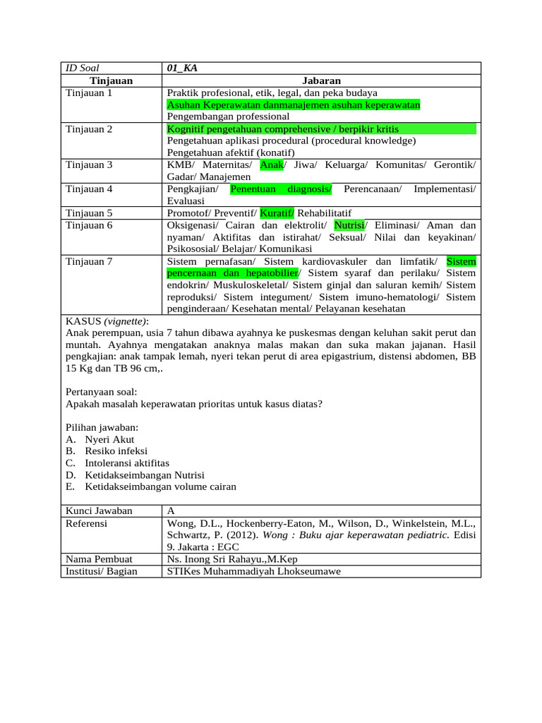 Contoh Soal Kep. Anak ISR | PDF