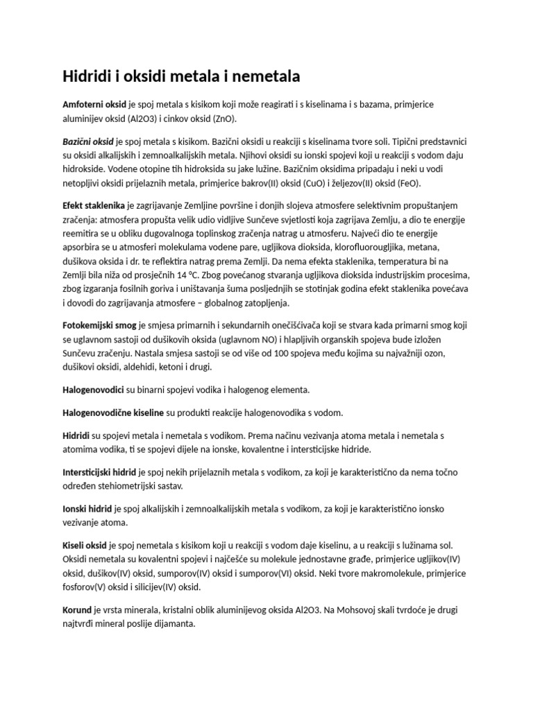 Hidridi I Oksidi Metala I Nemetala | PDF