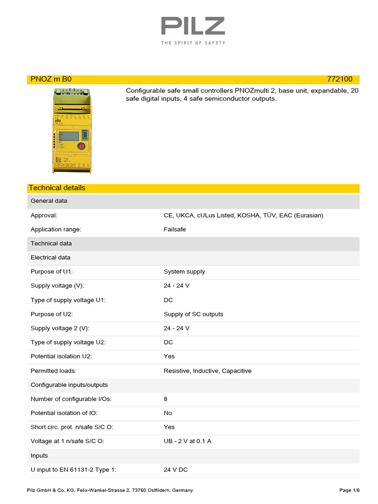 Pilz-PNOZ-m-B0-772100-Dafghhjjjktasheet | PDF