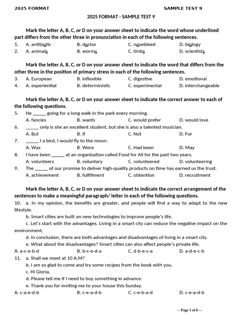 Practice Test 9 (2025 Format) | PDF