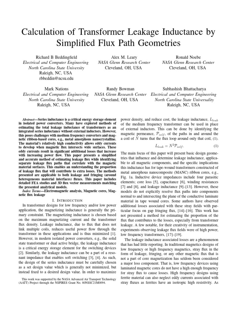 Calculation of Transformer Leakage Inductance by Simplified Flux Path Geometries-Clean | PDF