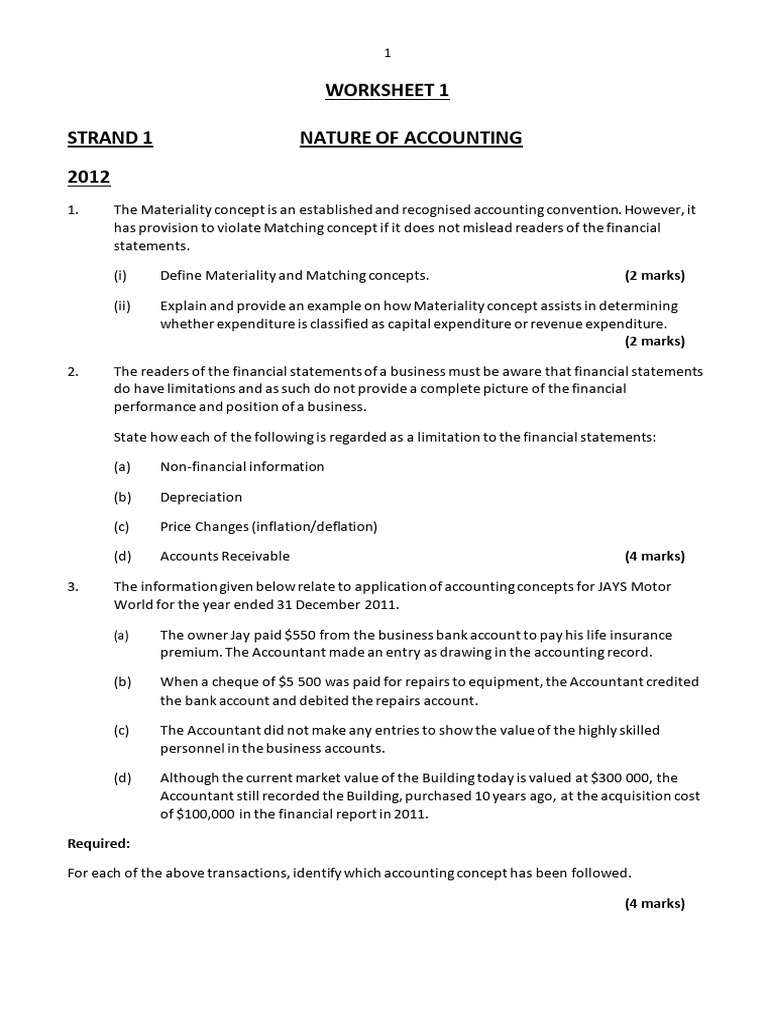Year 13 Accounting Worksheet 1 Strand 1 | PDF