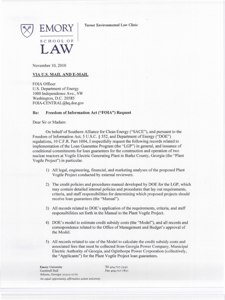11-10-10 FOIA Request To DOE | PDF | United States Department Of Energy ...