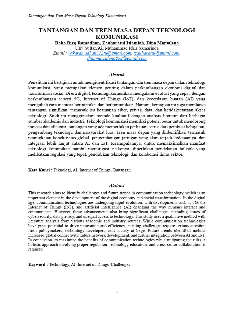 Tantangan Dan Tren Masa Depan Teknologi Komunikasi | PDF