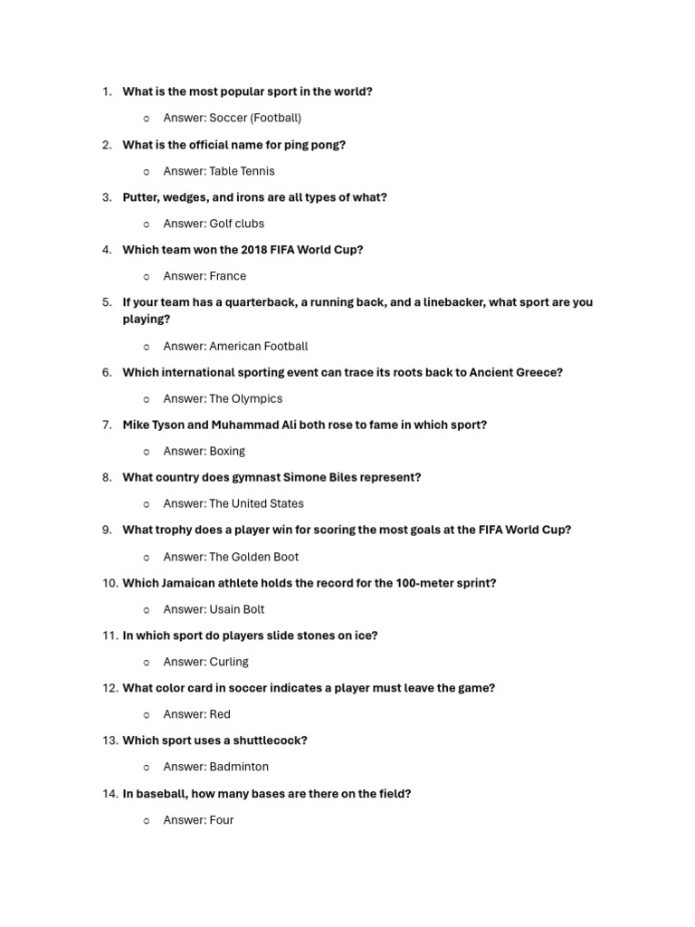Sports Quiz | PDF