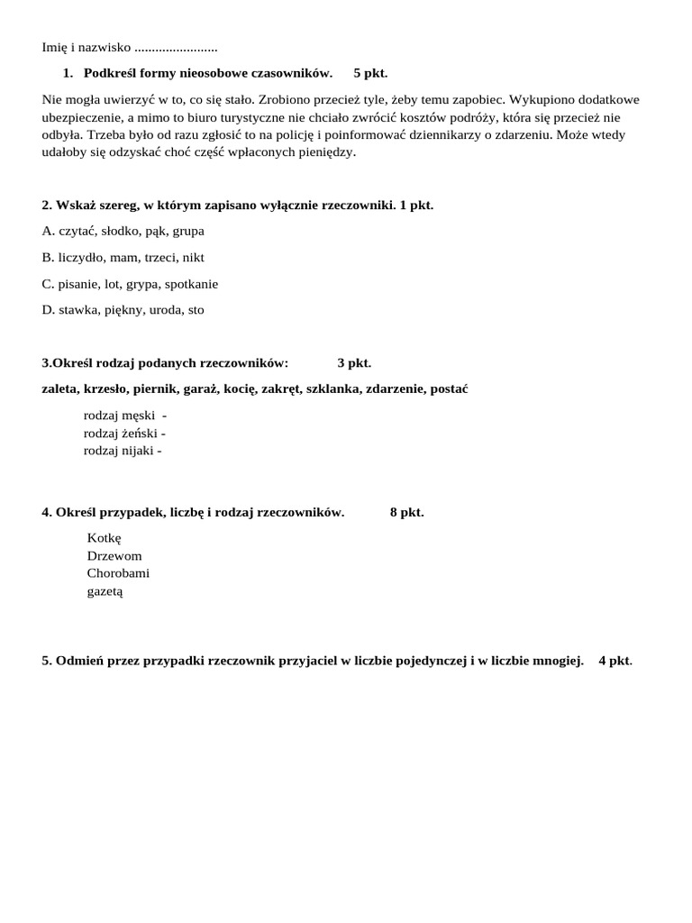 kartkówka kl 6 | PDF