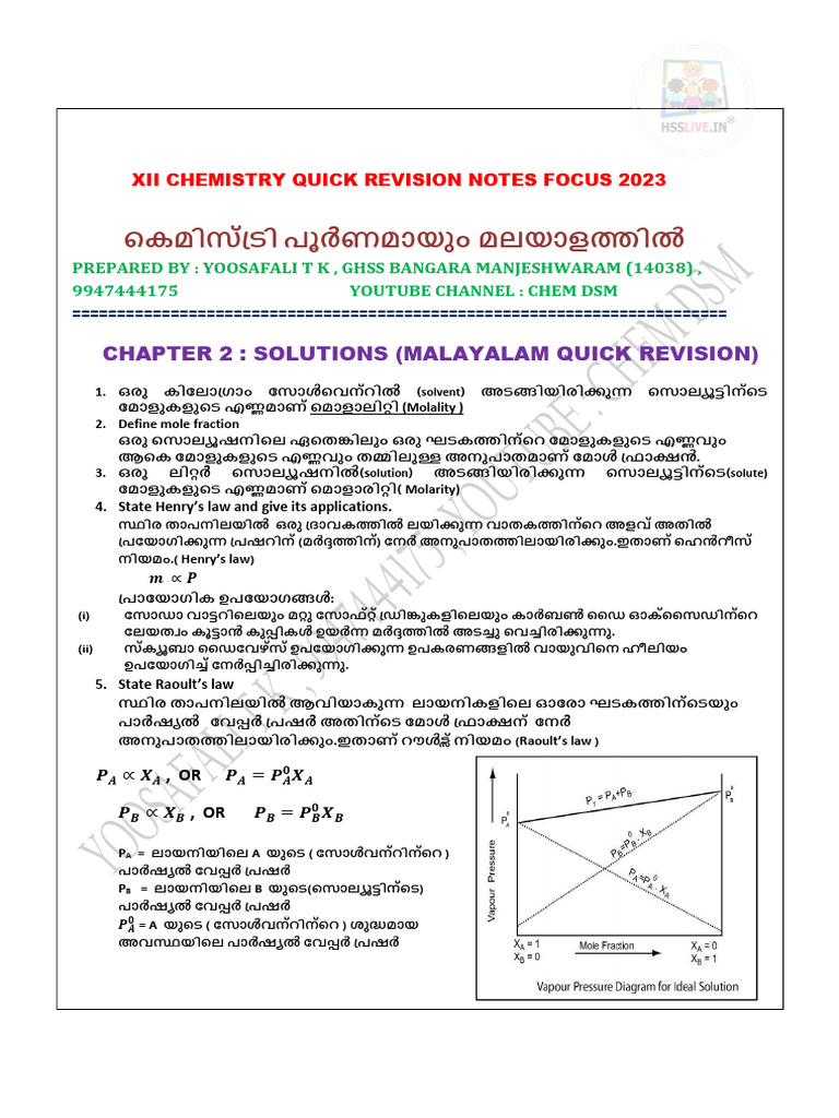Hsslive Xii Chem Quick Notes Mala Yousaf | PDF
