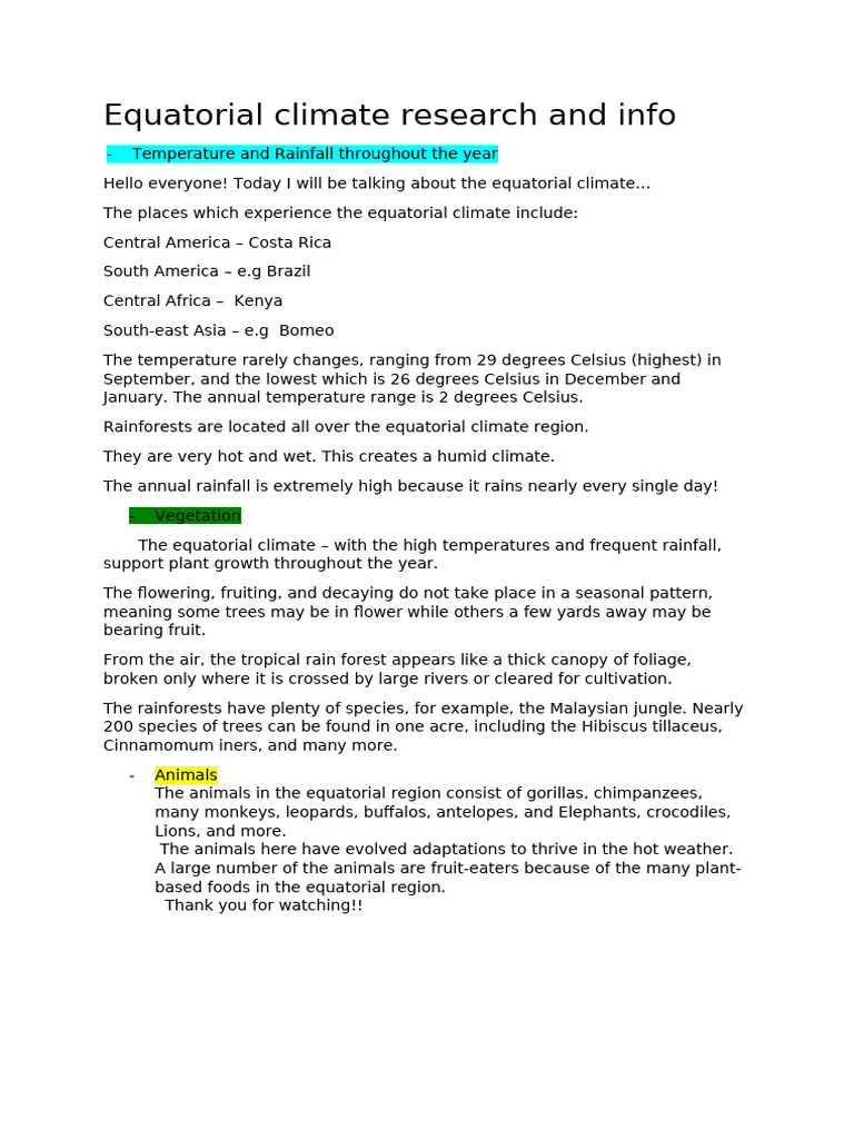 Equatorial Climate Research and Info | PDF