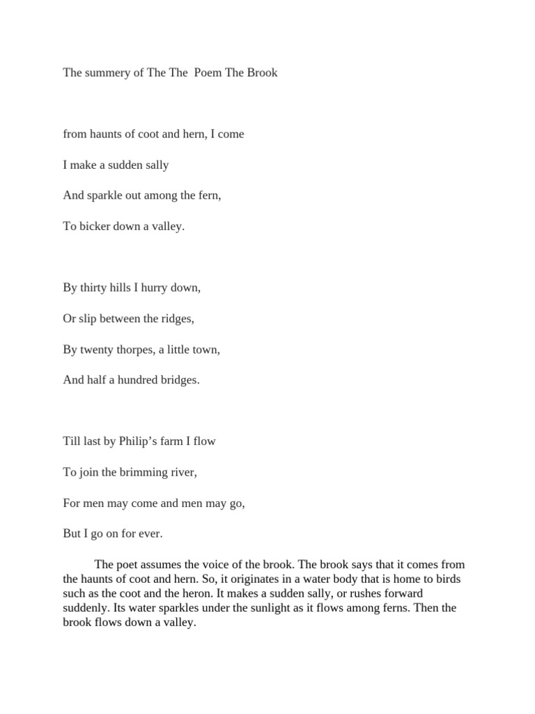 The Summery of The The Poem The Brook | PDF